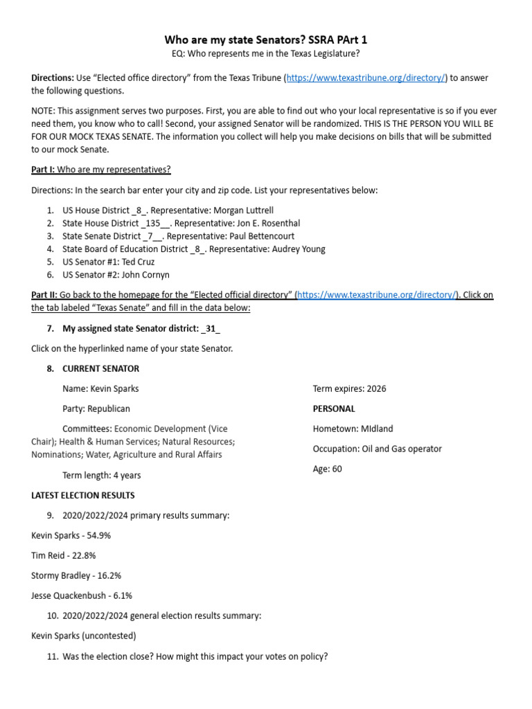 Who Are My State Senators Activity 2025 - Alyssa VanPortfleet | PDF