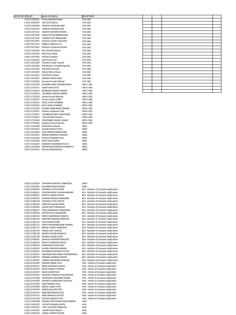 Student Enrollment List by Department | PDF
