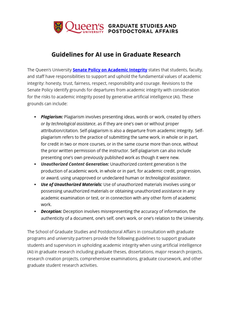 AI Guidelines for Graduate Research | PDF | Thesis | Postgraduate Education