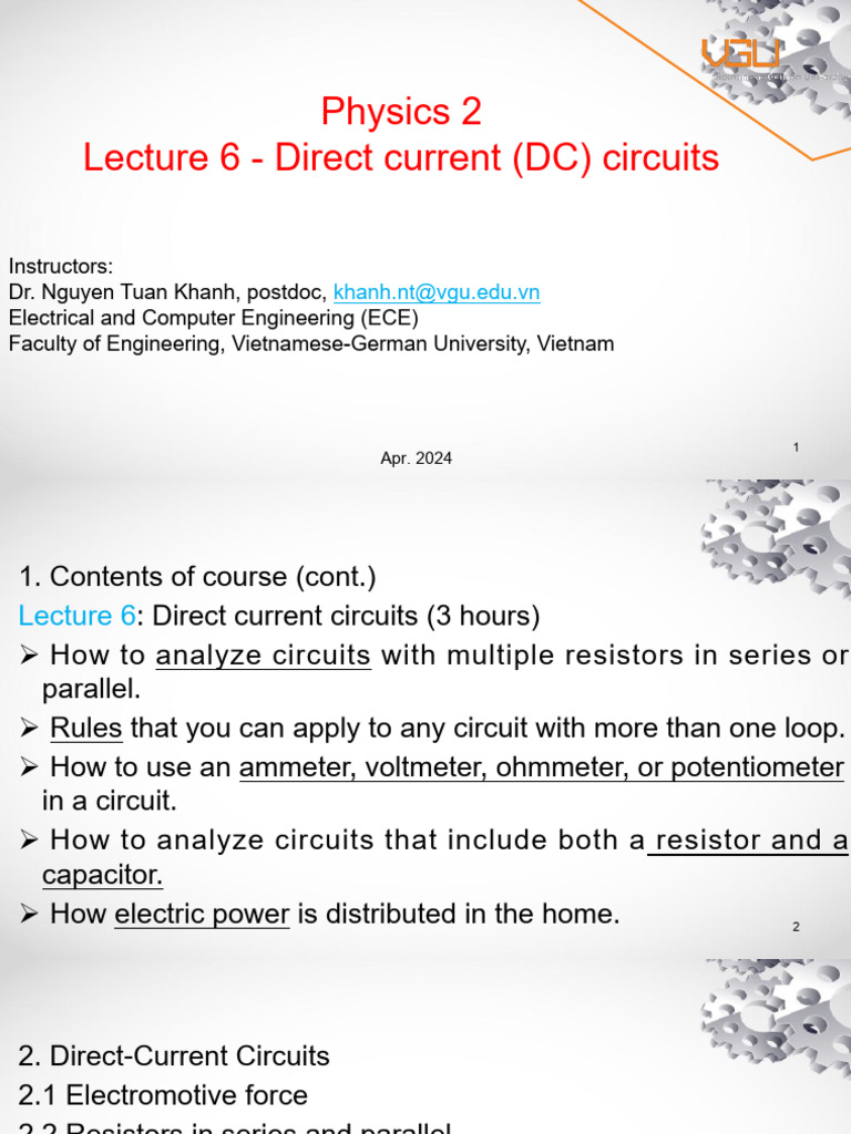 ECE2024-Physics 2-Lecture 6 - Direct Current Circuits | PDF | Series ...