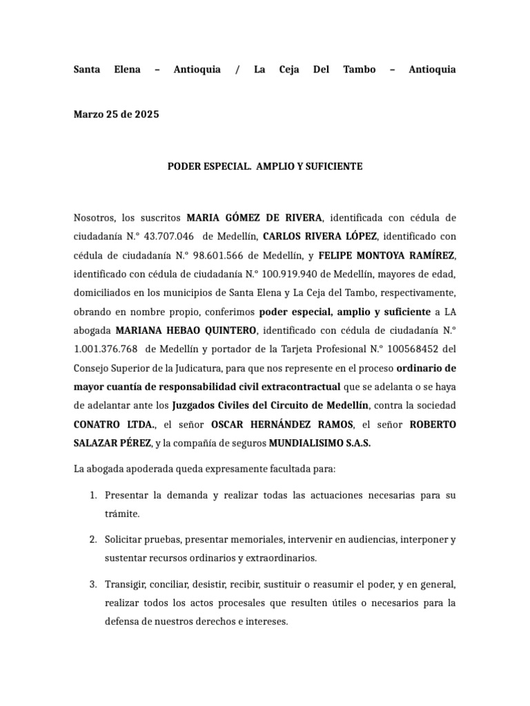 Anexo 1- Poder especial, amplio y suficiente. | PDF | Justicia | Crimen ...