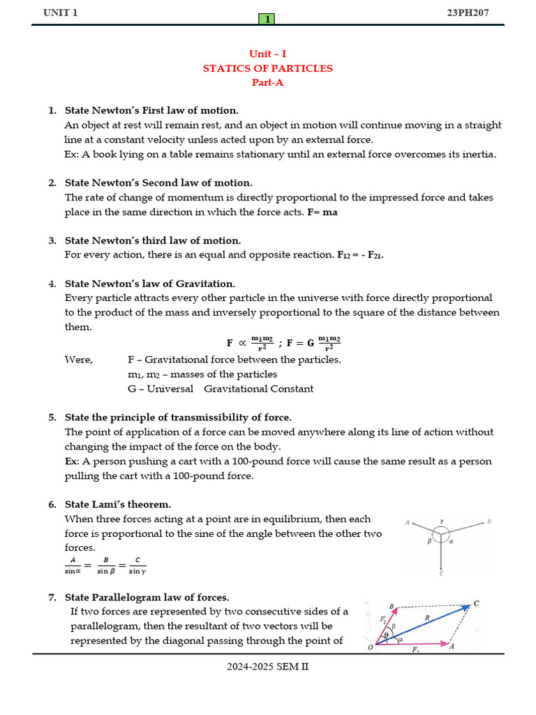 Statics of Particles: Key Concepts | PDF | Force | Newton's Laws Of Motion