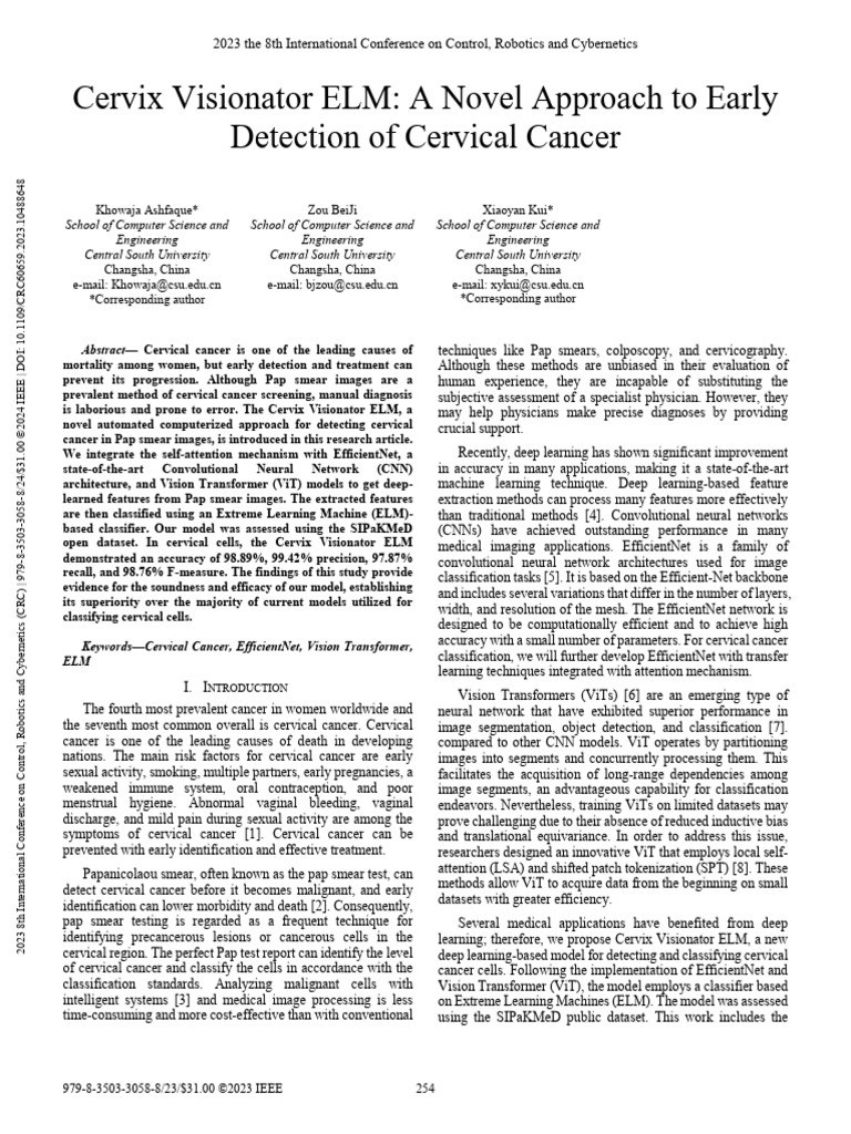 Cervix Visionator ELM A Novel Approach To Early Detection of Cervical ...