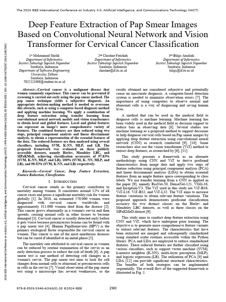 Deep Feature Extraction of Pap Smear Images Based On Convolutional Neural Network and Vision ...