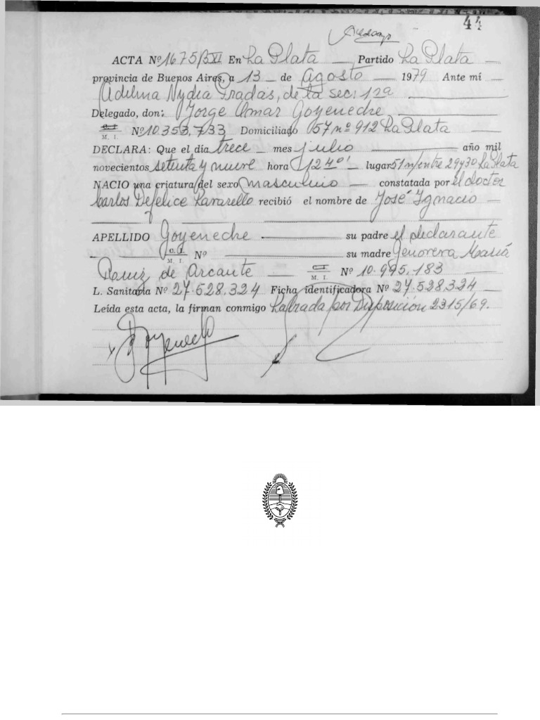 Partida Nacimiento Jose Goyeneche | PDF