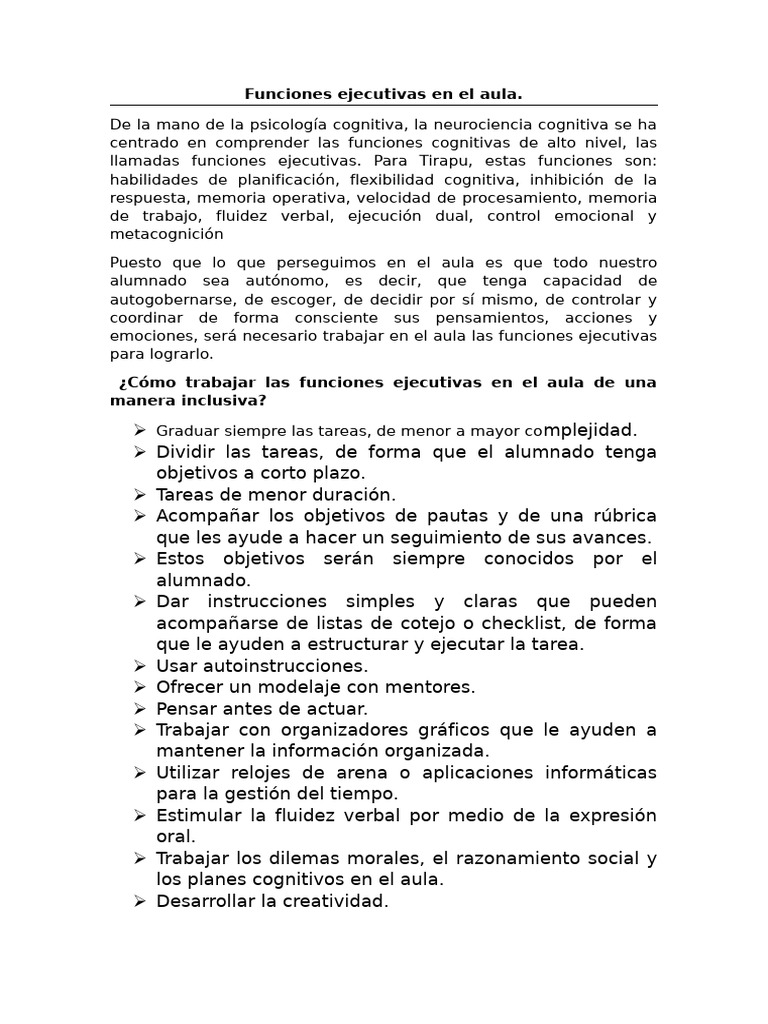 Funciones Ejecutivas en El Aula | PDF