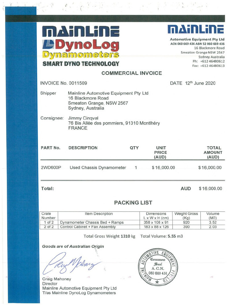 Commercial Invoice & Packing List - Jimmy Cinqval | PDF