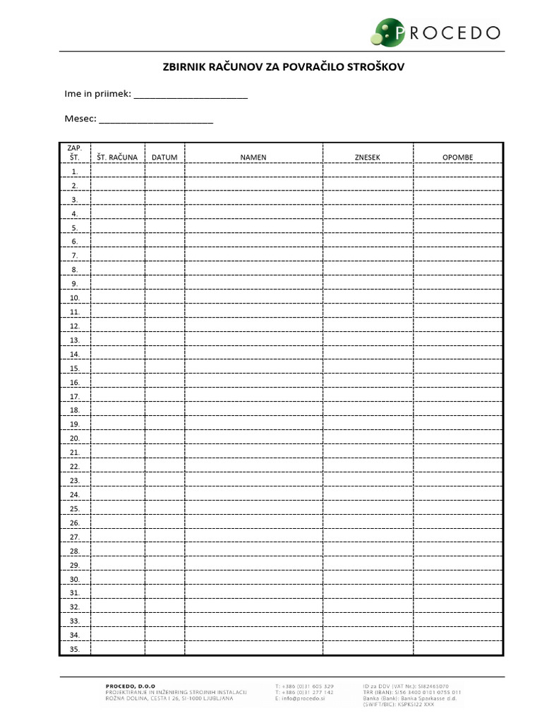 Obrazec - Vracilo Materialnih STROŠKOV | PDF