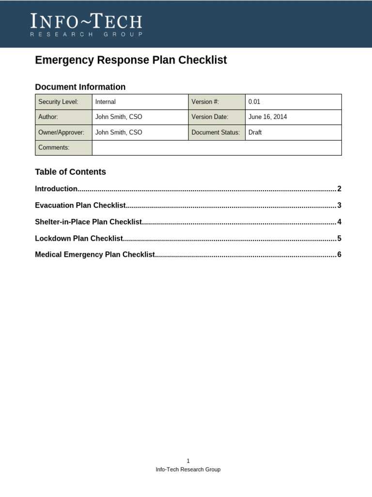 It Emergency Response Plan Checklist | PDF | Emergency Evacuation ...