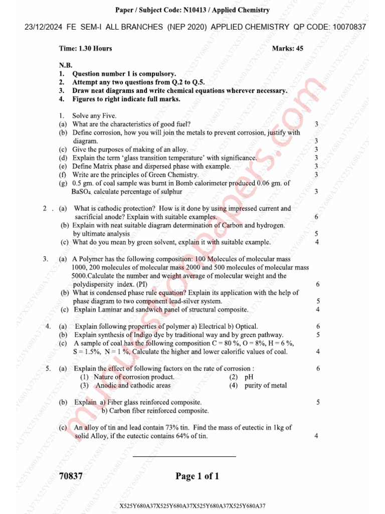 Be First Year Engineering Semester 1 2024 December Applied Chemistry Nep 2020 Scheme | PDF