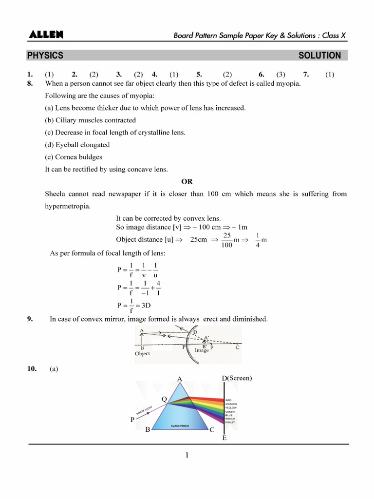 Class X Answer Key & Solution | PDF