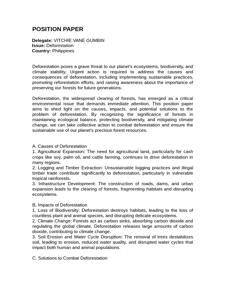 POSITION PAPER GUMBIN | PDF | Deforestation | Forests