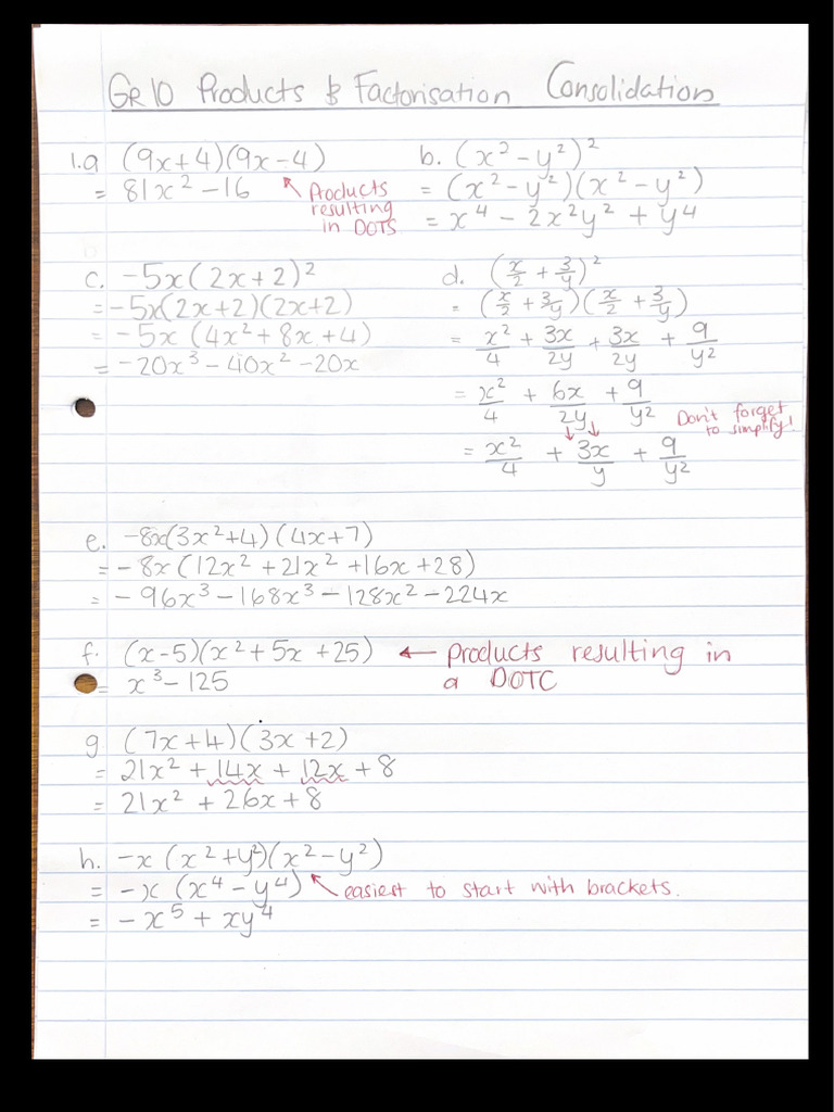 Gr10 Products & Factorisation Consolidation | PDF