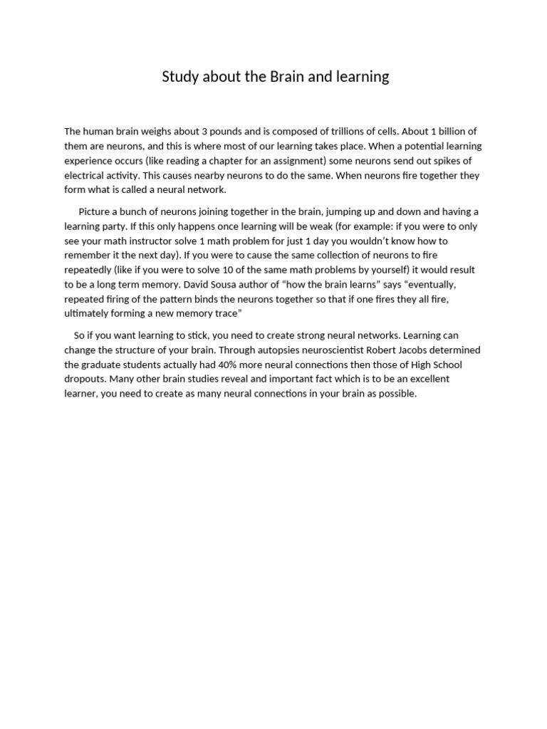 Study About The Brain and Learning | PDF