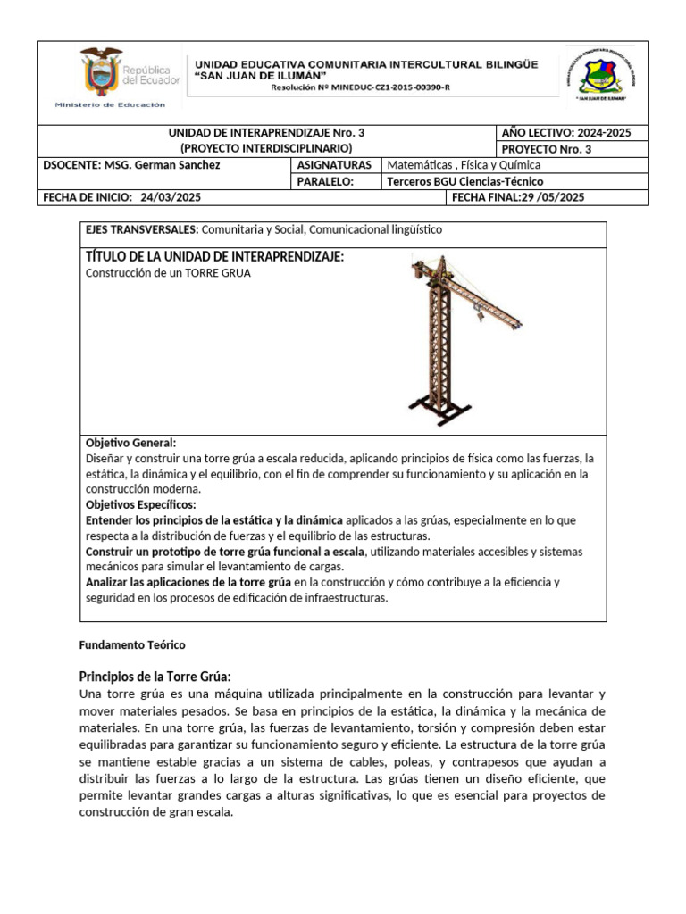 Proyecto 3 Torre Grua 3ro Bgu-T Mate | PDF | Grúa (máquina) | Tornillo
