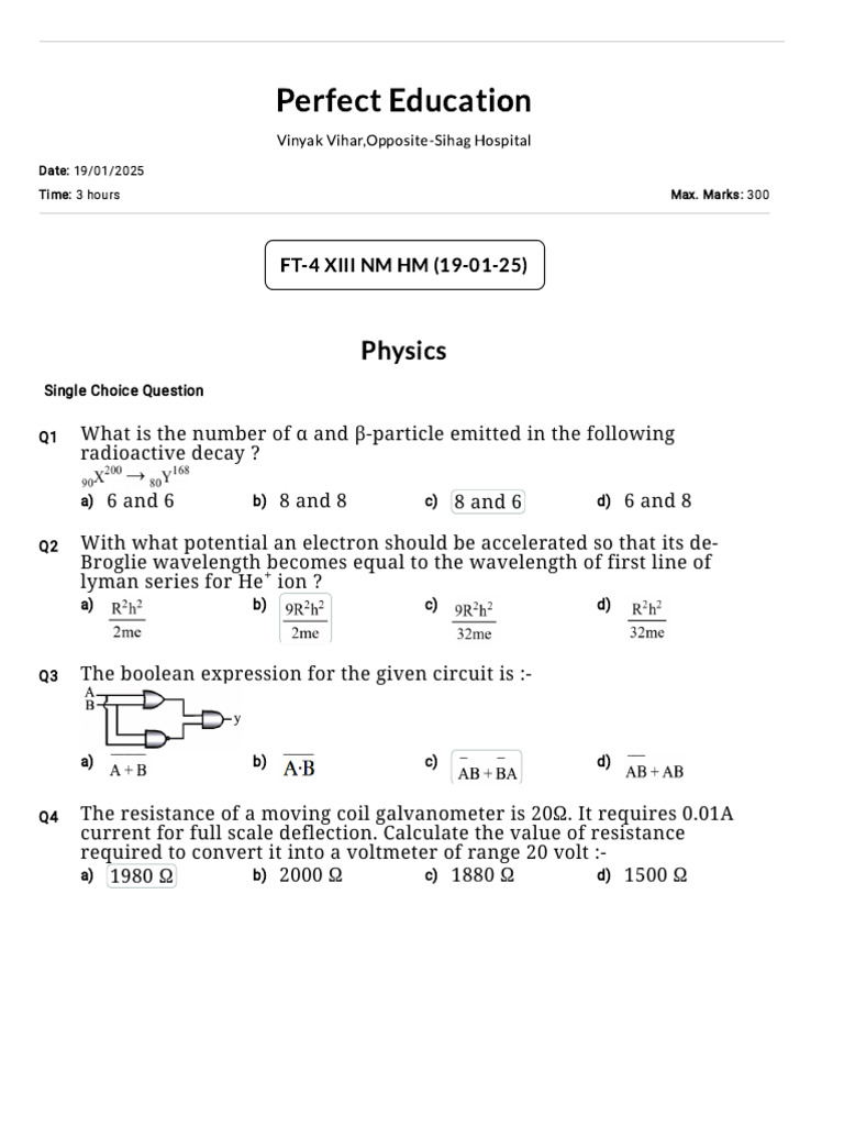 Physics Exam FT-4 XIII NM HM | PDF | Gases | Capacitor