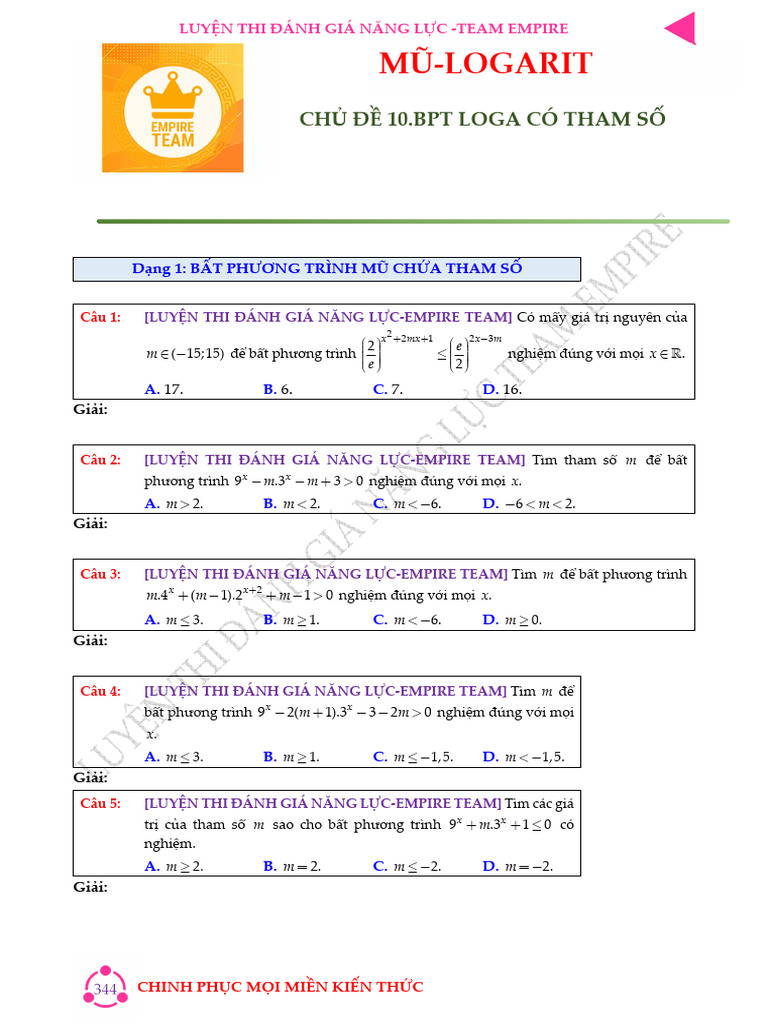 CHỦ ĐỀ 10.BPT LOGA CÓ THAM SỐ PDF | PDF