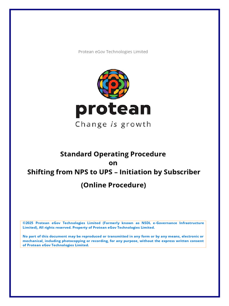 SOP - UPS - Initiation by Subscriber - For Shifting From NPS To UPS - Version 1.0 | PDF