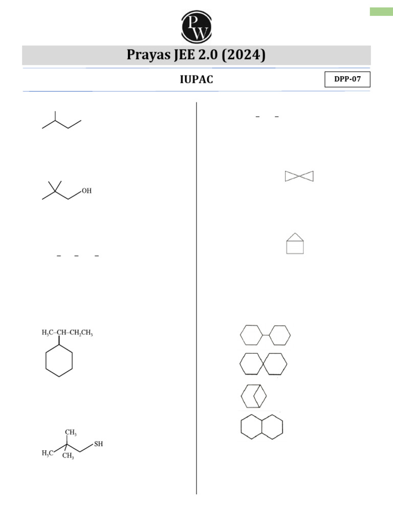 Iupac - DPP 07 - Jee 2.0 2024 | PDF | Organic Chemistry | Chemistry