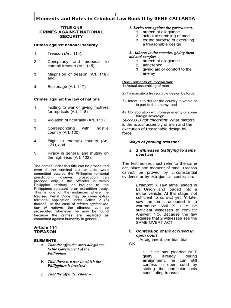 Criminal Law Book 2 Titles 1 8 - Compress | PDF | Treason | Crimes