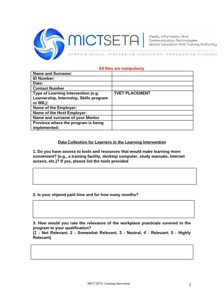 Questionnaire TVET PLACEMENT | PDF