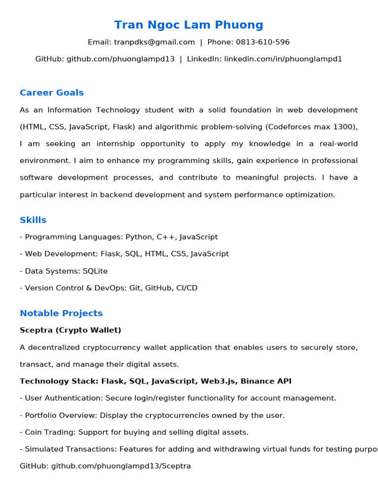 CV Tran Ngoc Lam Phuong | PDF