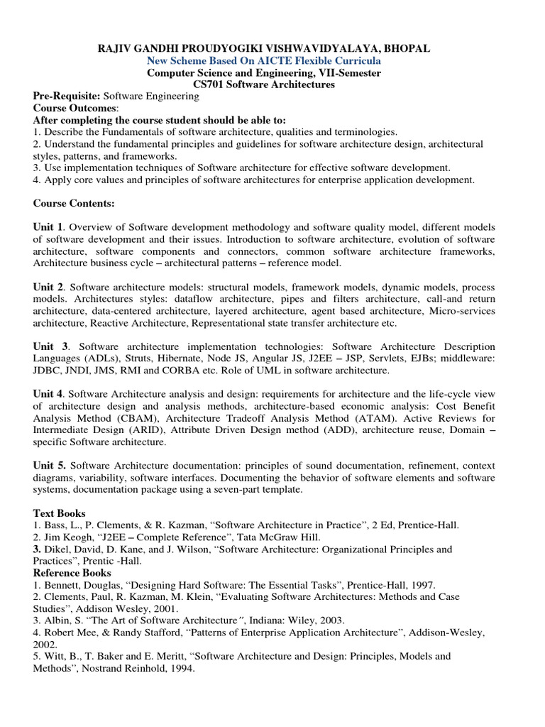 RGPV Syllabus Btech Cs 7 Sem cs701 Software Architectures | PDF ...