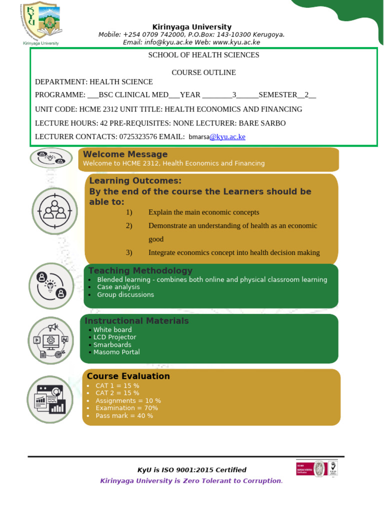 Health Economics Course Outline | PDF | Economics | Supply And Demand