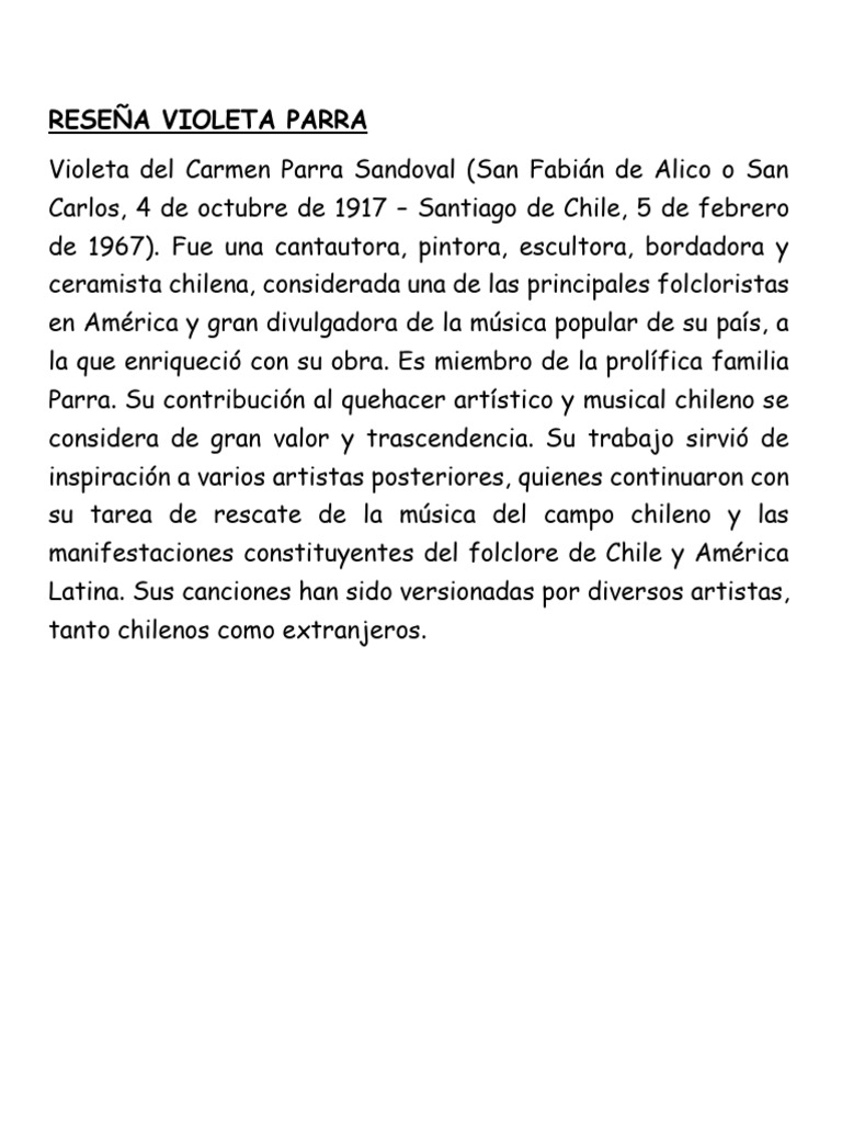 Reseña Violeta Parra Run 15.854.148-3 | PDF