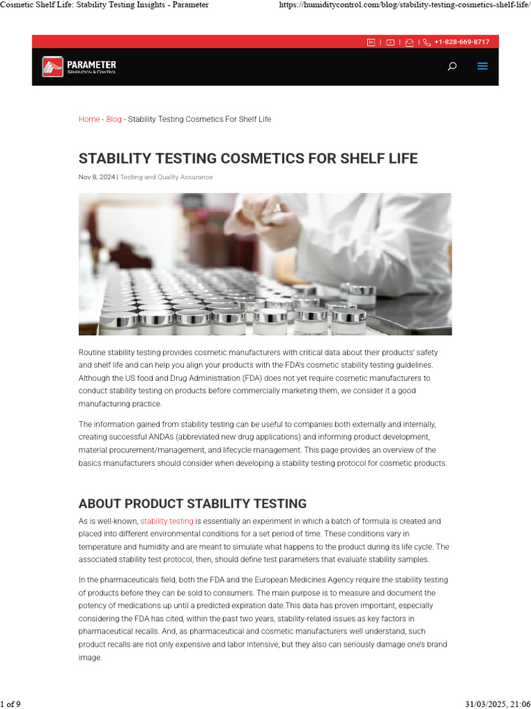 Cosmetic Shelf Life - Stability Testing Insights - Parameter | PDF ...
