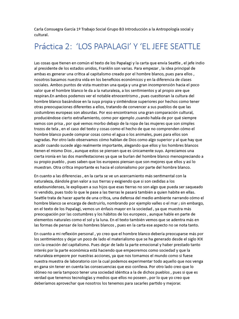 Crítica al capitalismo en Papalagi y Seattle | PDF