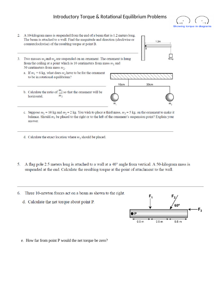 Torque Introductory Problems | PDF