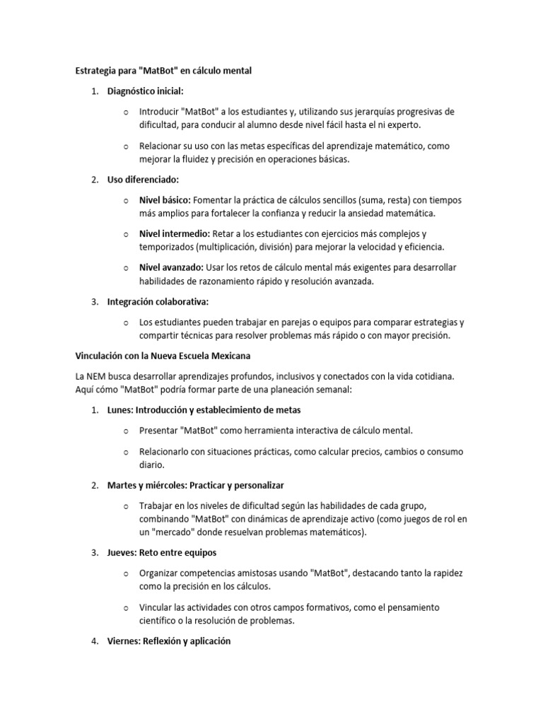 Estrategia para MATBOT | PDF | Aprendizaje | Enseñando