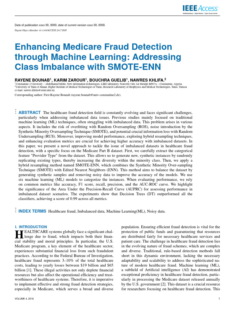 Enhancing Medicare Fraud Detection Through Machine Learning Addressing Class Imbalance With ...