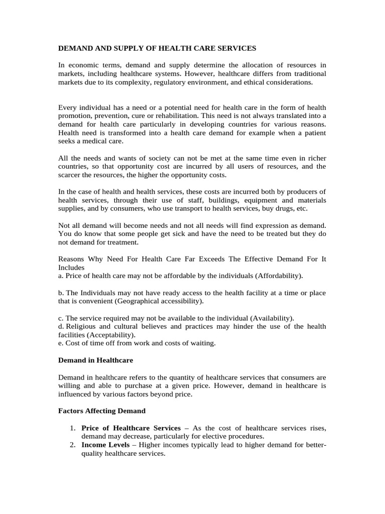 DEMAND AND SUPPLY OF HEALTH CARE SERVICES | PDF | Health Care | Demand