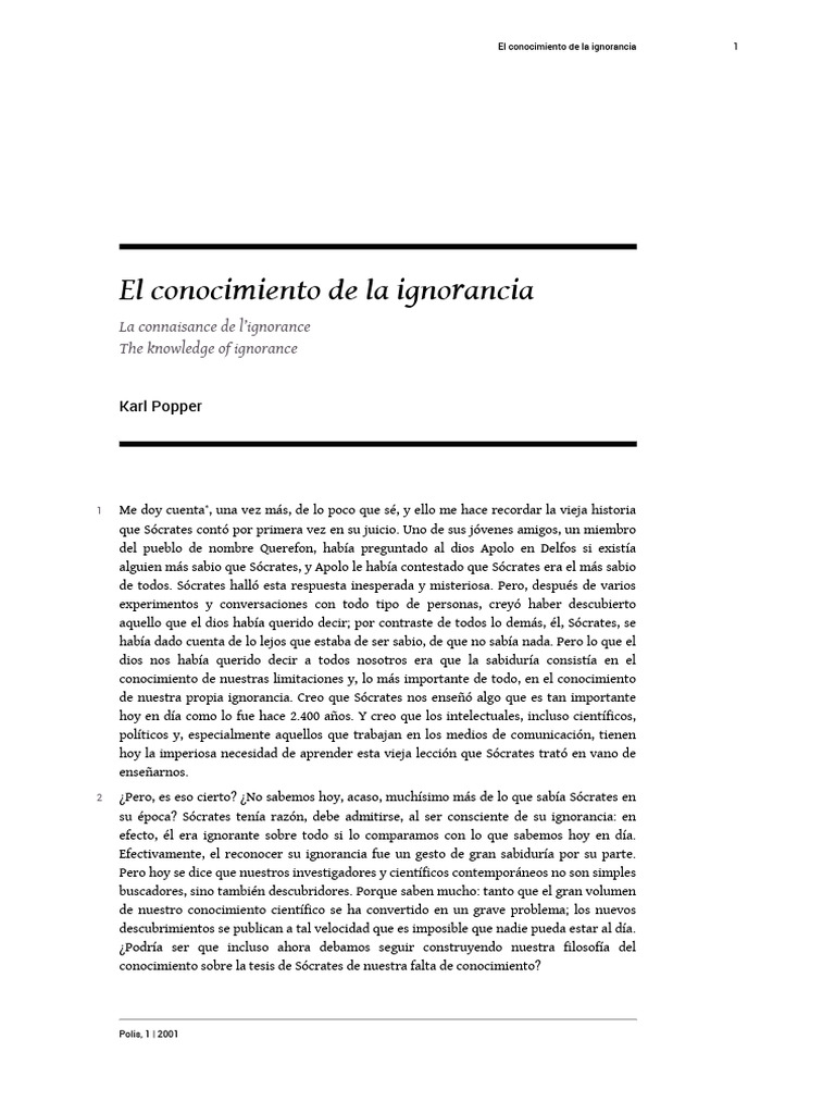 La Sabiduría De Reconocer La Ignorancia Pdf Conocimiento Sócrates