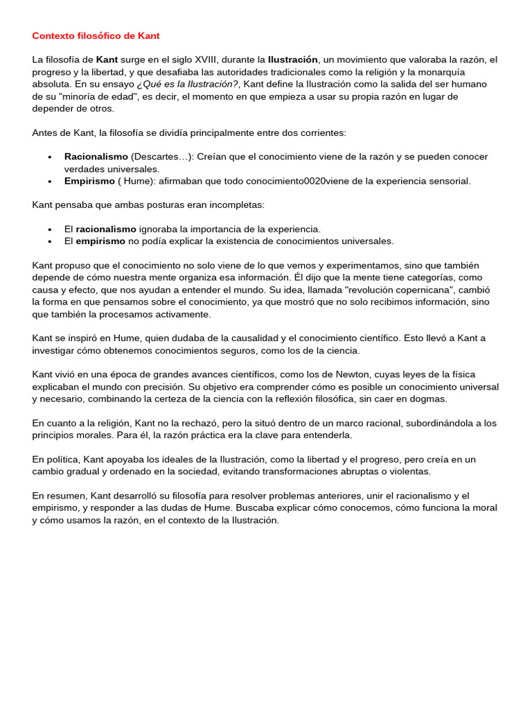 Contexto Filosófico de Kant | PDF | Immanuel Kant | Racionalismo