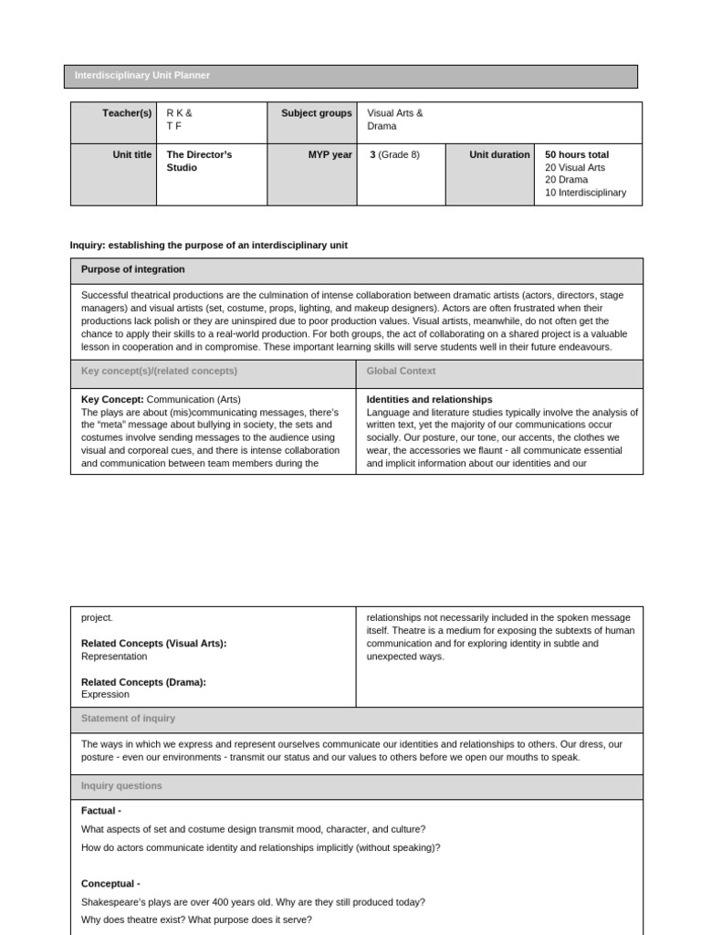 MYP Interdisciplinary Unit Plan | PDF | Communication | Knowledge