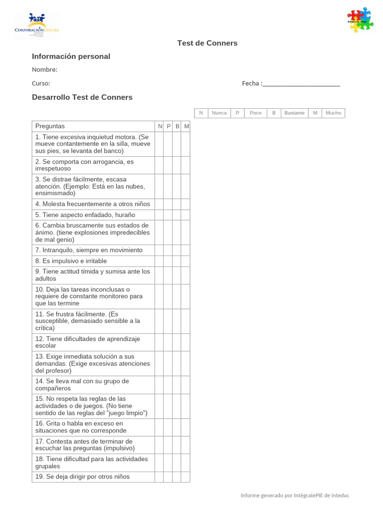 Test de Conners | PDF