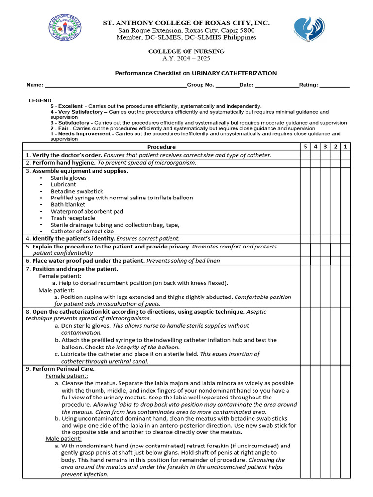 Catheterization-Checklist | PDF | Catheter | Urinary Incontinence