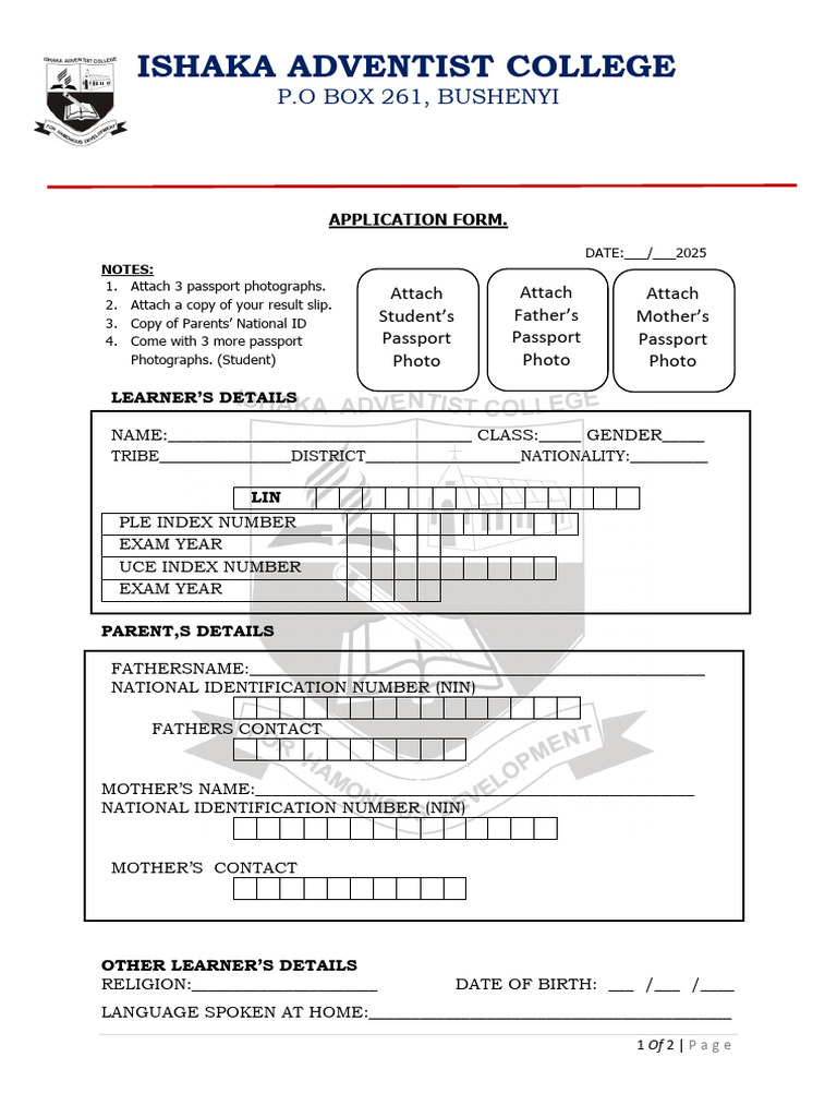 Ishaka Adventist College Application Form | PDF | National Security | Authentication