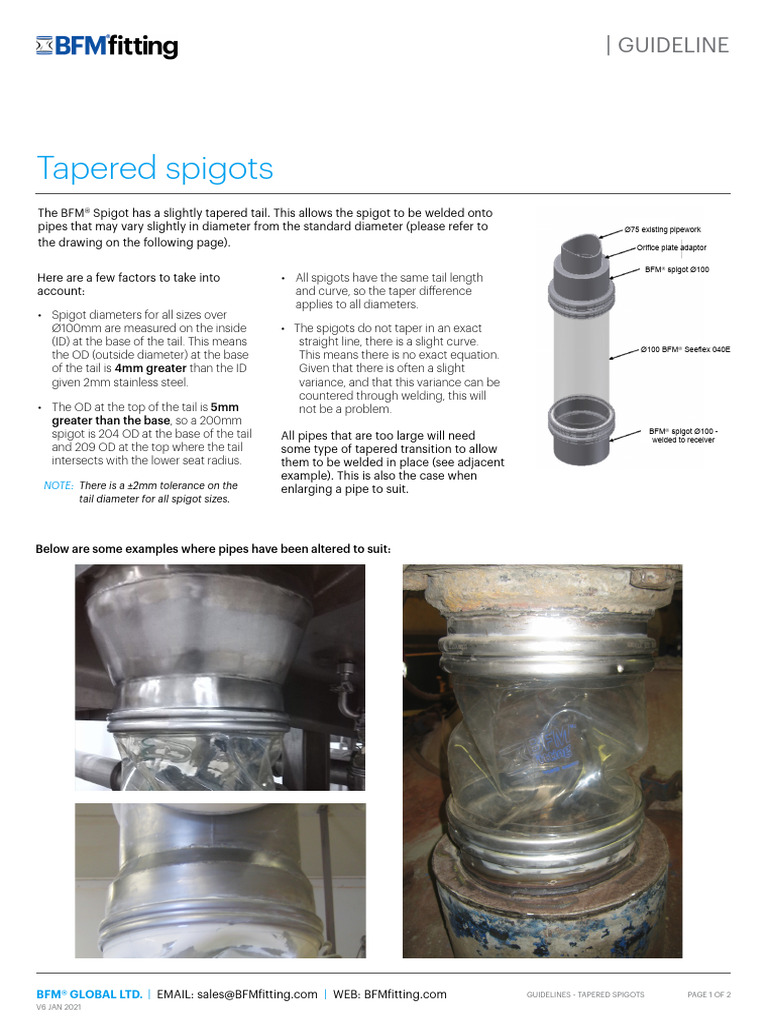 Tapered-Spigots-Guidelines | PDF | Pipe (Fluid Conveyance) | Gas Technologies