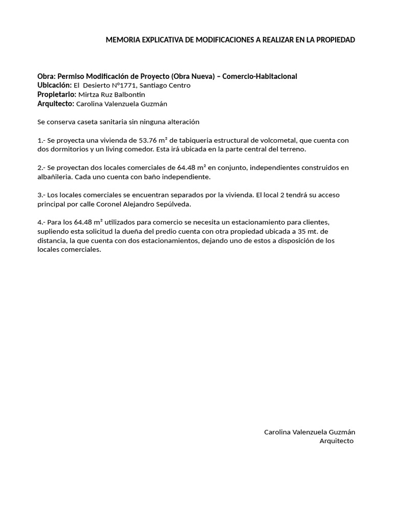 Memoria Explicativa de Modificaciones | PDF