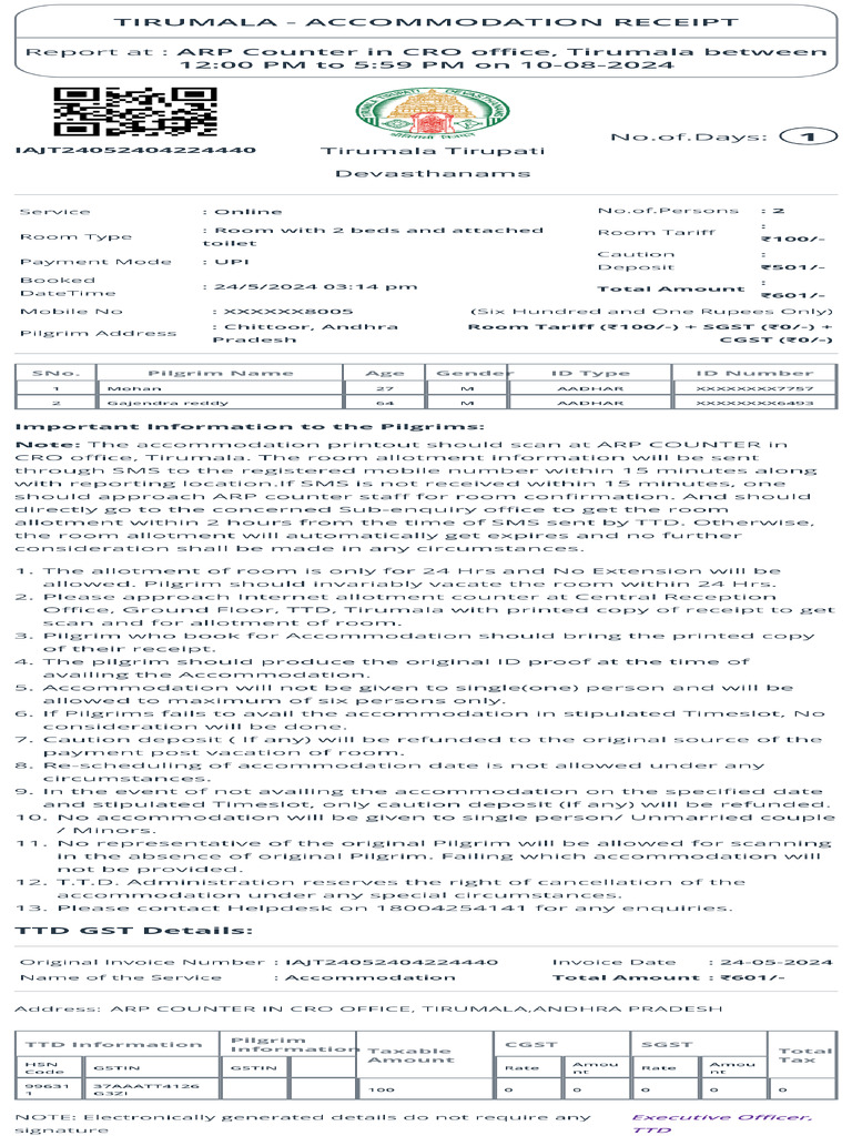 Accommodation Receipt Example | PDF
