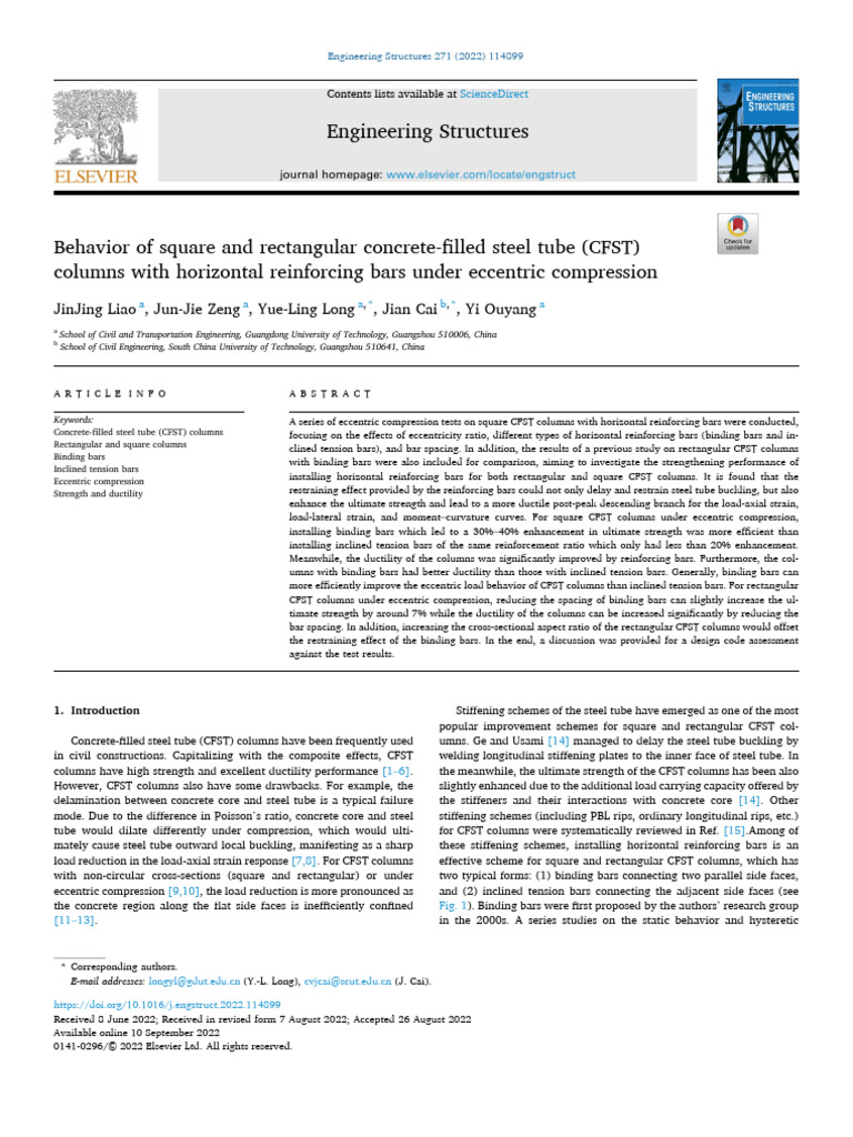Behavior of Square and Rectangular Concrete-Filled Steel Tube (CFST ...