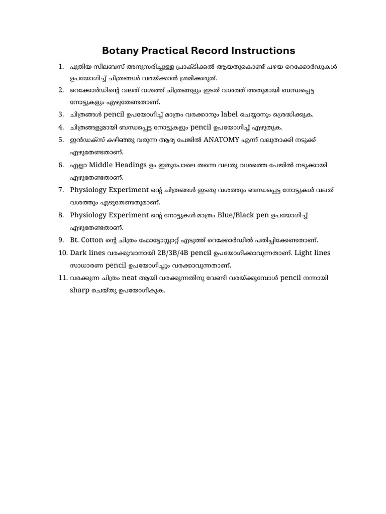 Botany Practical Record Instructions | PDF
