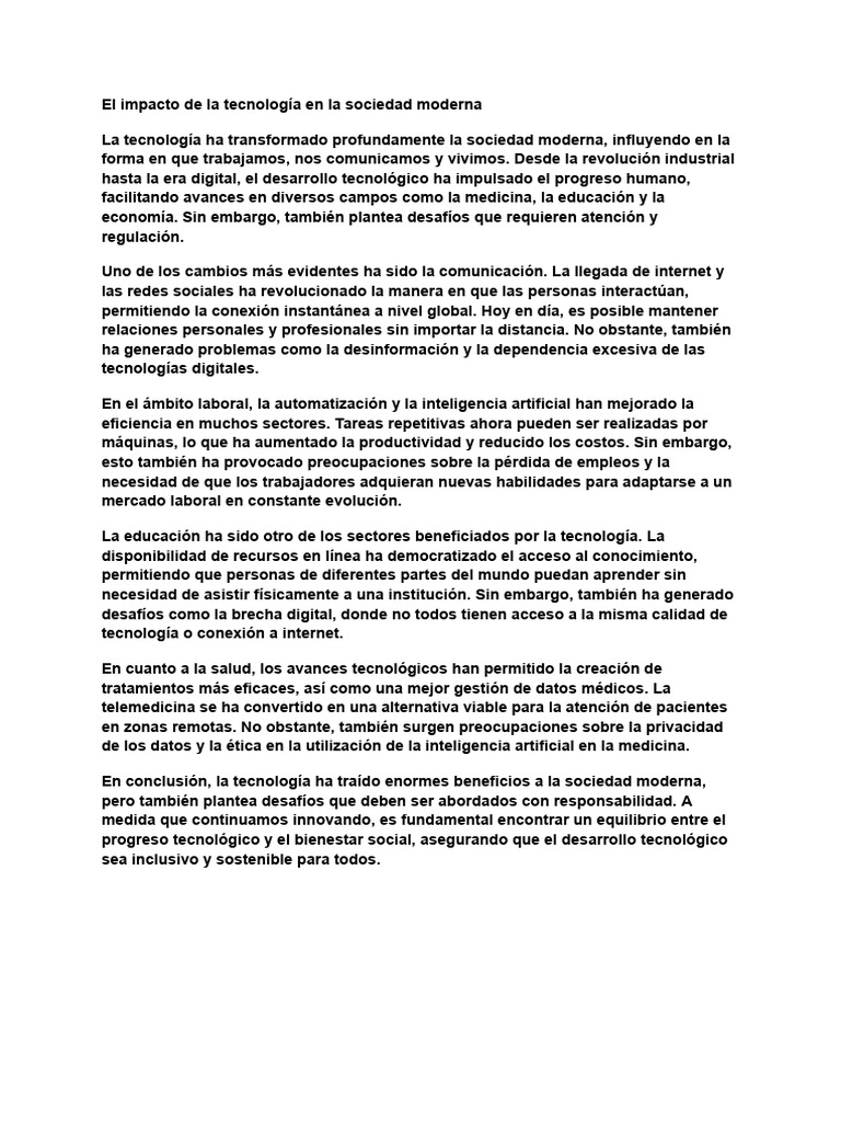 Impacto de la tecnología en la sociedad | PDF | Inteligencia artificial ...