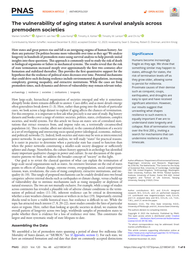 Scheffer Et Al 2023 The Vulnerability of Aging States A Survival ...