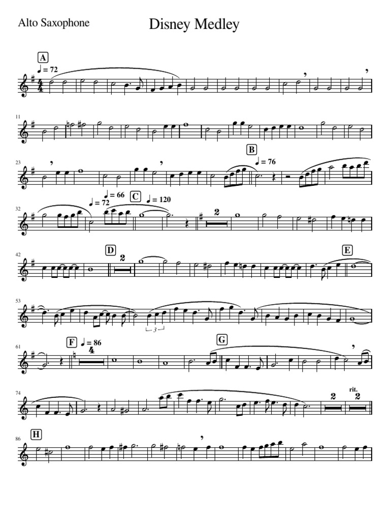 Disney Medley for Alto Saxophone | PDF | Saxophone | Woodwind Instruments