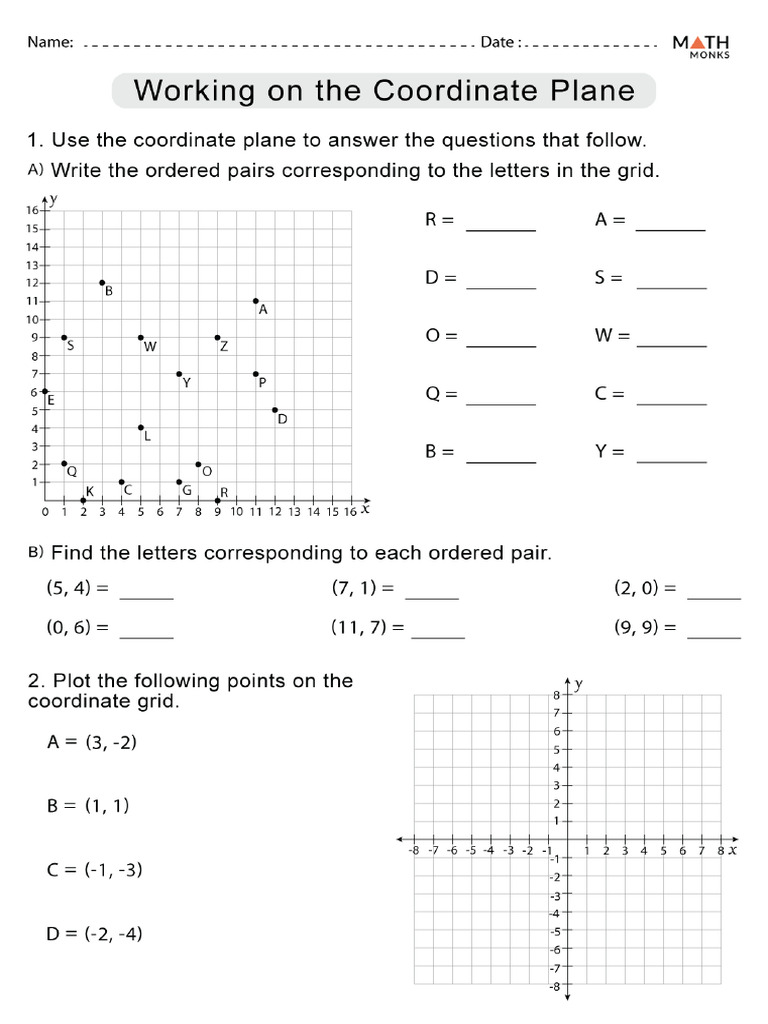 Coordinate Plane Worksheets 8th Grade | PDF